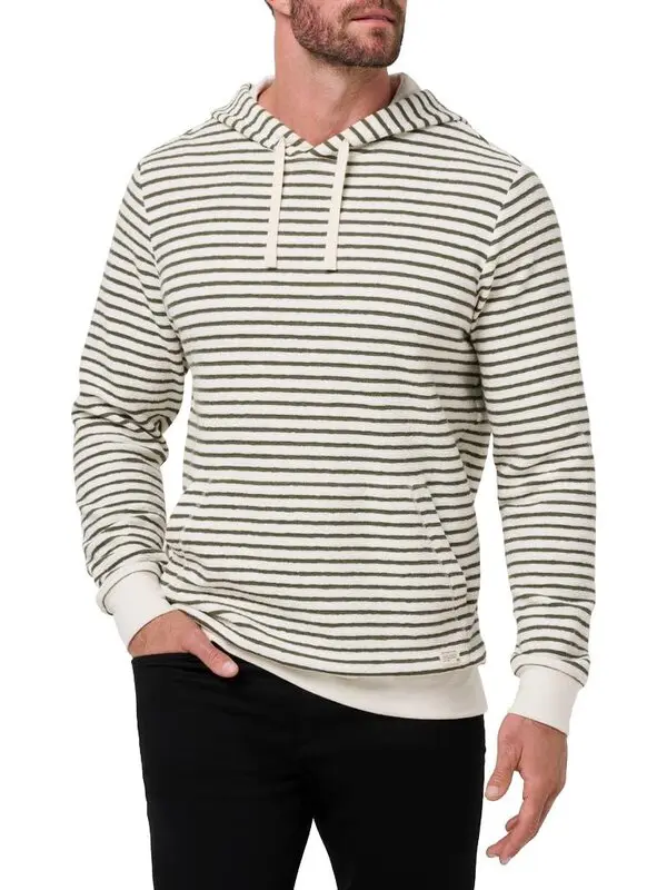 Travis Mathew Stripe Cotton Blend Hoodie - Dark Olive