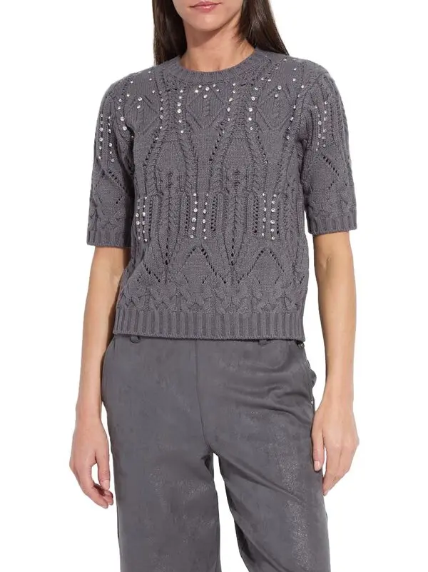 Lyssé Hadley Crystal-embellished Short Sleeve Sweater - Grey Melange
