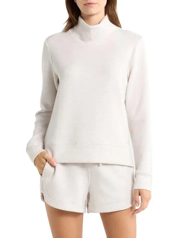 MPG Dreamweave Recycled Polyester Blend Mock Neck Sweatshirt - Htr Moonbeam