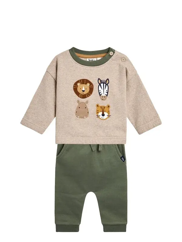 JOJO MAMAN BEBE Safari Appliqué Long Sleeve Top & Joggers Set - Green