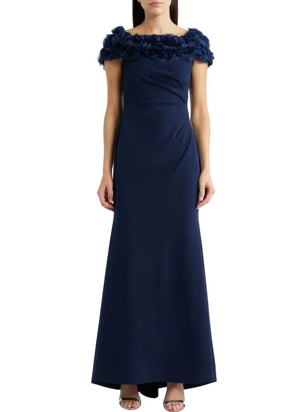 Eliza J Rosette Detail Off-the-shoulder Gown - Navy
