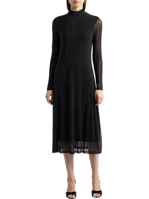 Elie Tahari Martine Sequin Long Sleeve Midi Dress - Noir