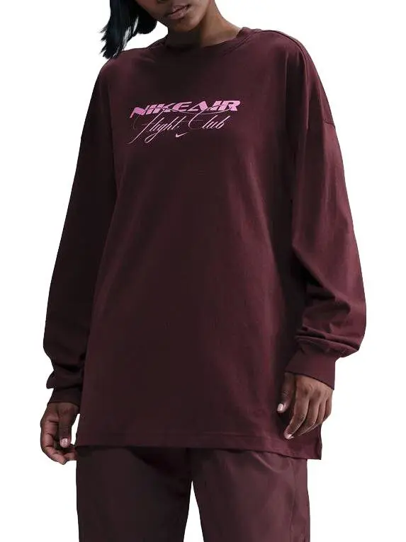 Nike Air Flight Club Oversize Long-sleeve Graphic T-shirt - Burgundy Crush
