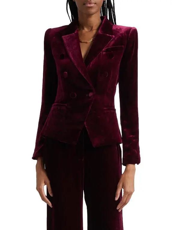 L'Agence Marie Double-breasted Velvet Blazer - Dark Port