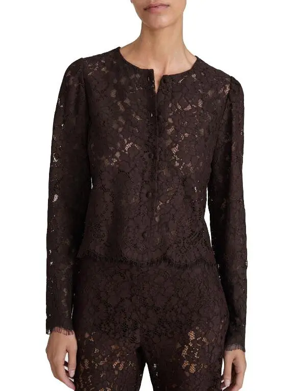 FRAME Sheer Lace Button-up Shirt - Deep Ruby