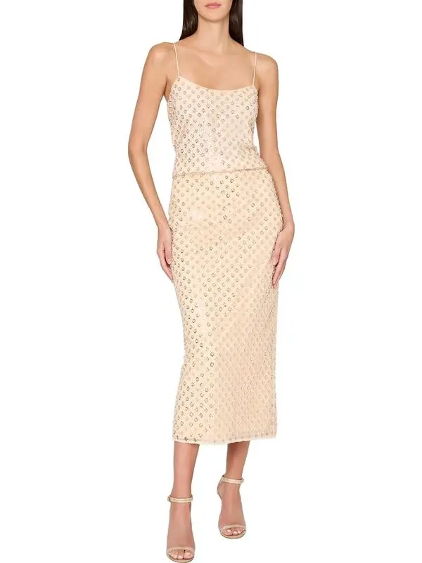 MILLY Rosemary Sequin Embroidered Skirt - Beige