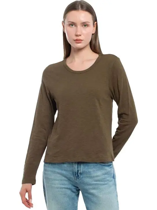 WILT CLOTHING Baby Fit Long Sleeve Shrunken Crew Top - Dark Olive