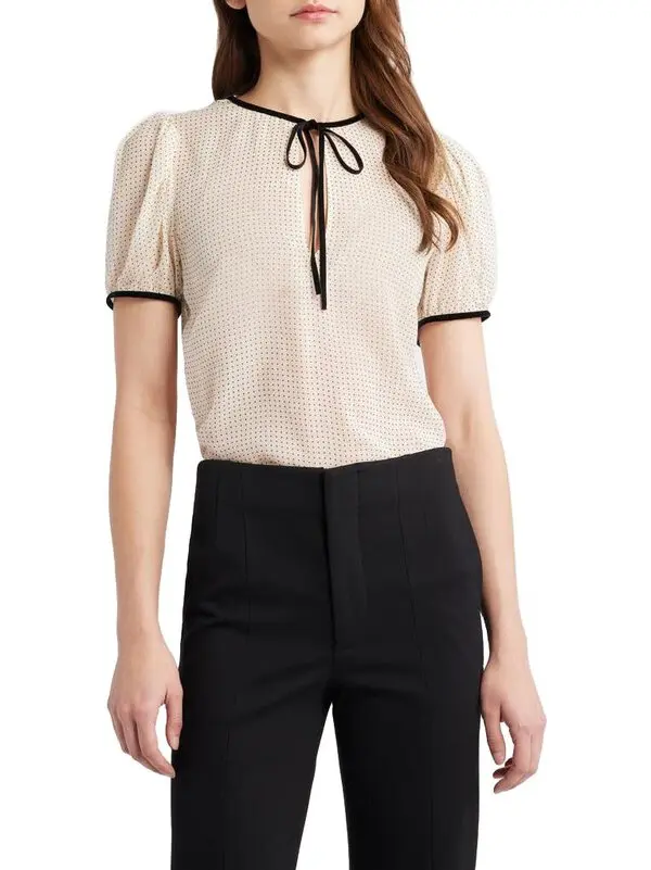 FRAME Polka Dot Silk Top - Ecru Multi