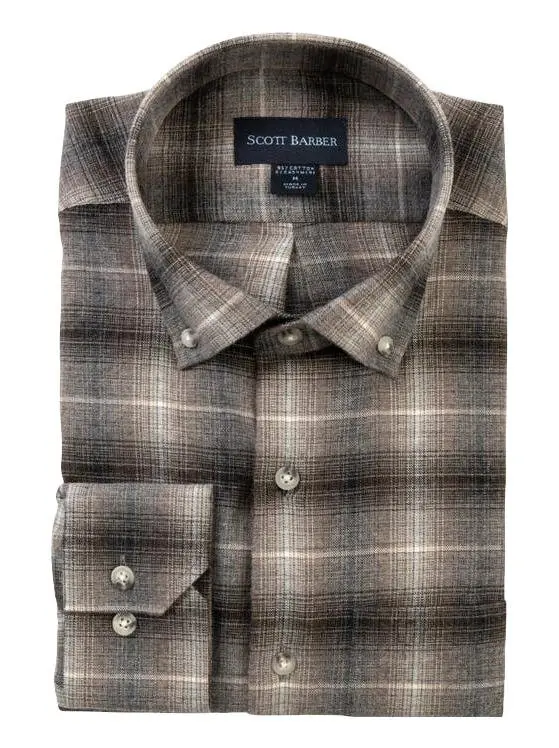 Scott Barber Regular Fit Ombré Plaid Cotton Twill Button-down Shirt - Charcoal Beige