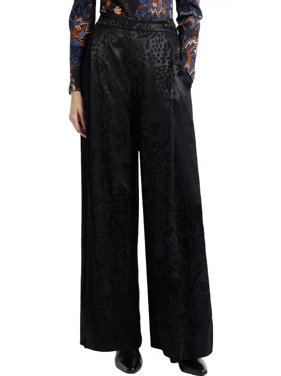 Farm Rio Leopard Jacquard Wide Leg Pants - Black