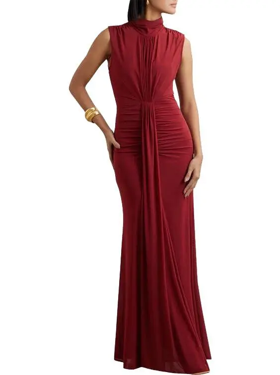 REISS Daniella Draped Sleeveless Gown - Dark Red