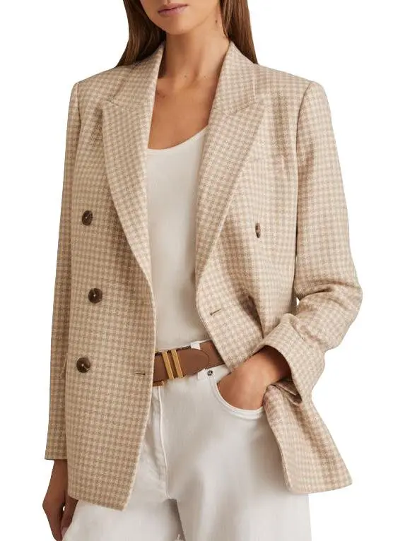 REISS Bella Check Double-breasted Blazer - Neutral Check