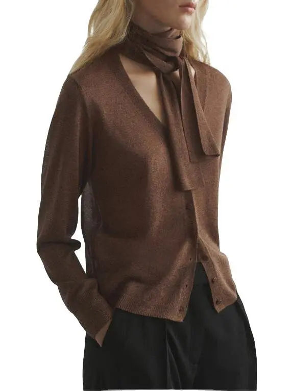 Mango Tie-neck Fine-gauge Cardigan - Brown
