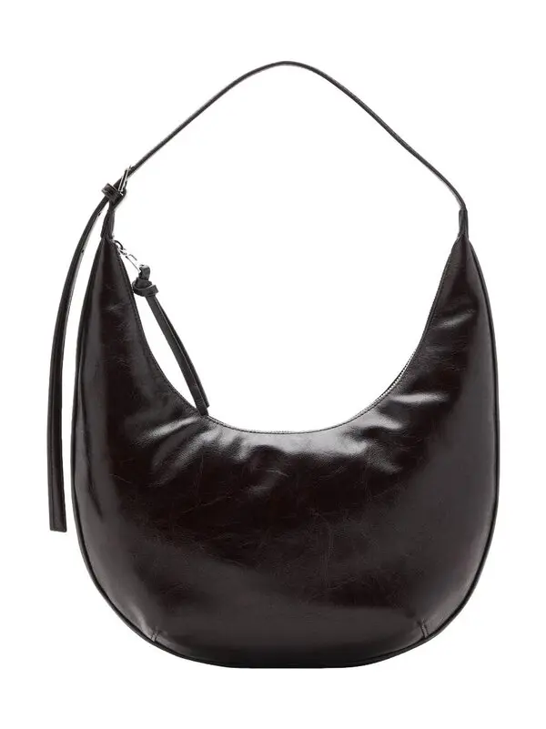 Mango Faux Leather Oval Shoulder Bag - Chocolate