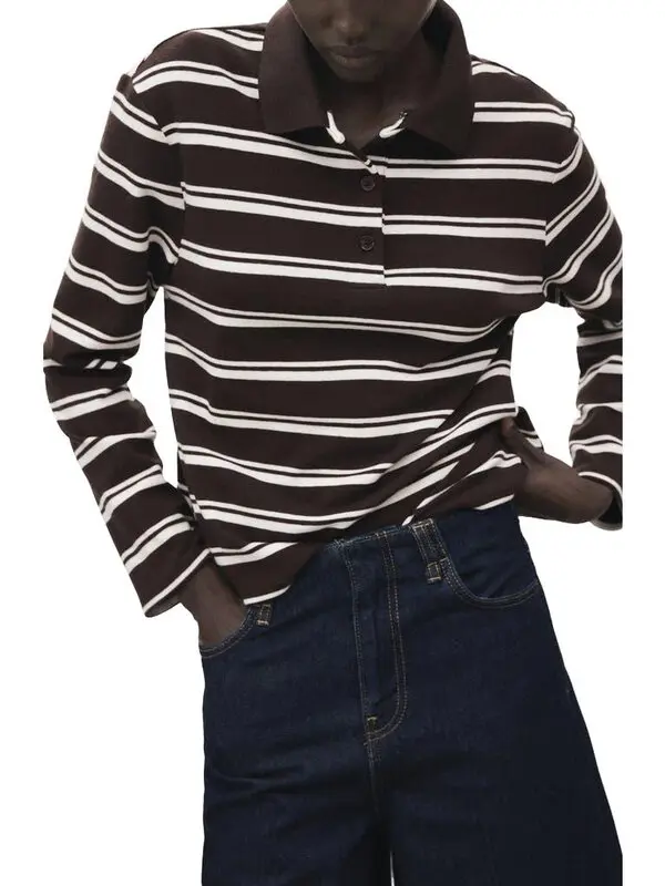 Mango Stripe Long-sleeve Polo - Brown