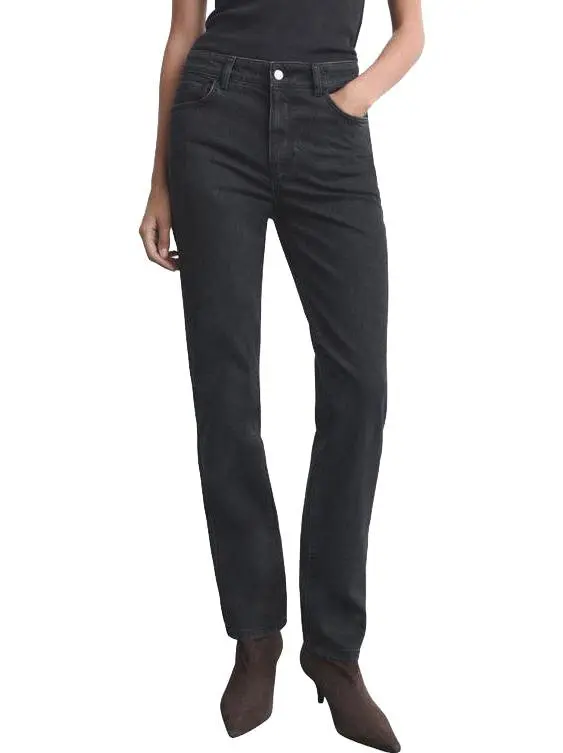Mango Mid-rise Straight Leg Jeans - Black Denim