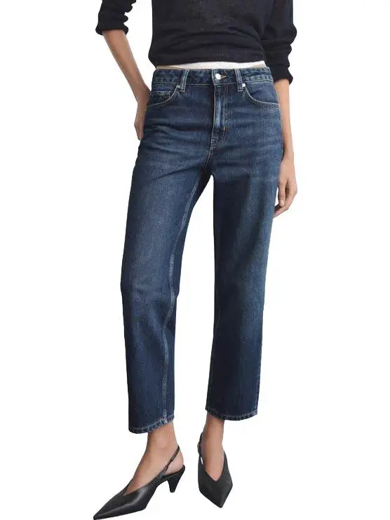 Mango Mid-rise Straight Leg Jeans - Dark Blue
