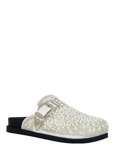 AZALEA WANG Virgile Faux Pearl And Rhinestone Clogs - White