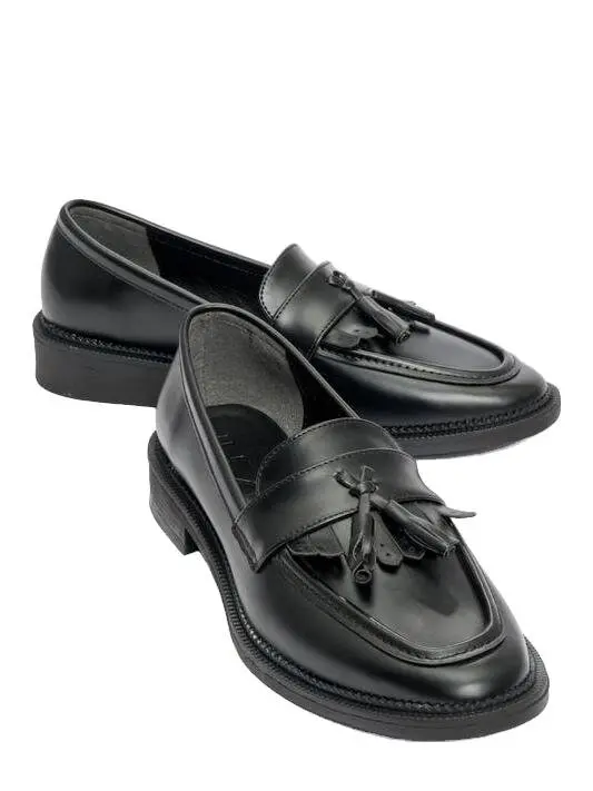 PROLOGUE SHOES Zita Loafers - Black Patent Faux Leather