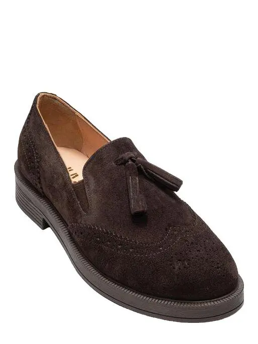 FOREVER & ALWAYS SHOES Leather Tassel Loafers - Brown Suede Leather