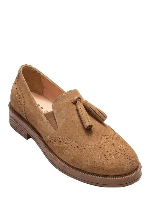 FOREVER & ALWAYS SHOES Leather Tassel Loafers - Cognac Suede Leather
