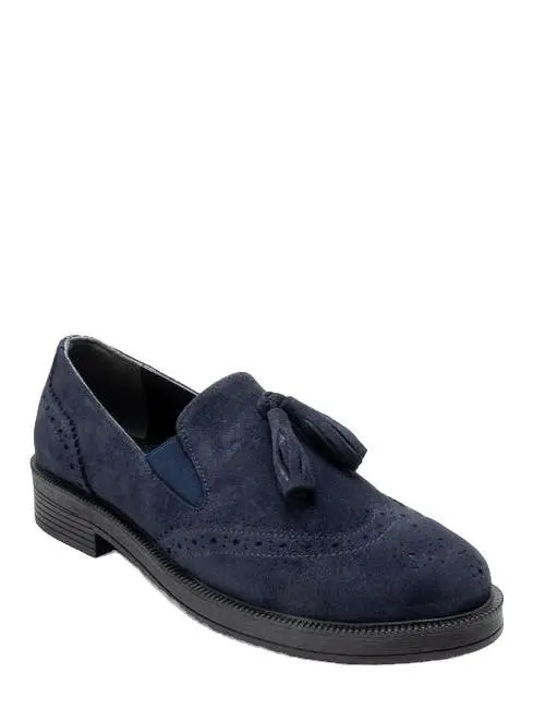 FOREVER & ALWAYS SHOES Leather Tassel Loafers - Navy Suede Leather