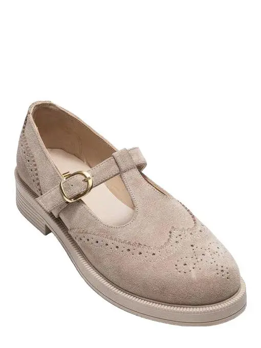 FOREVER & ALWAYS SHOES Leather Strap Loafers - Beige Suede Leather