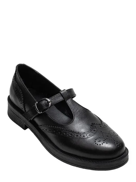 FOREVER & ALWAYS SHOES Leather Strap Loafers - Black Leather