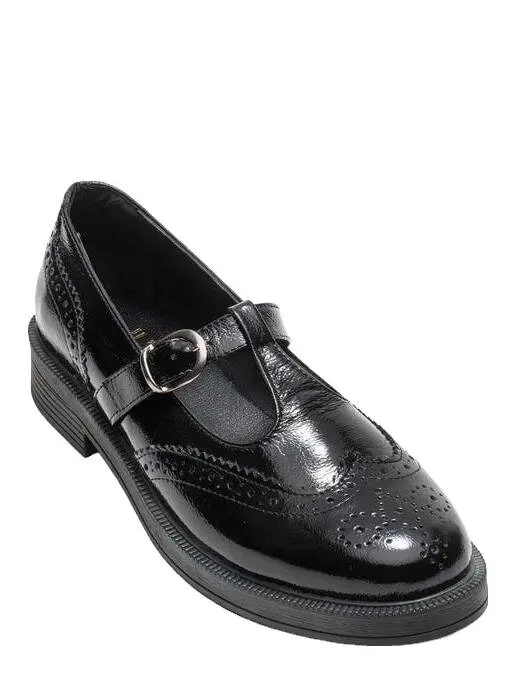 FOREVER & ALWAYS SHOES Leather Strap Loafers - Black Patent Leather