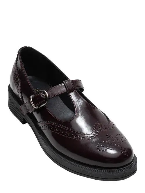 FOREVER & ALWAYS SHOES Leather Strap Loafers - Burgundy Patent Leather