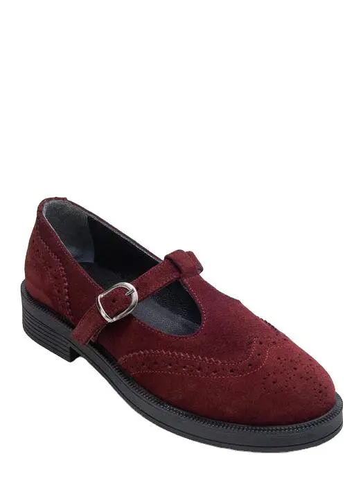 FOREVER & ALWAYS SHOES Leather Strap Loafers - Burgundy Suede Leather