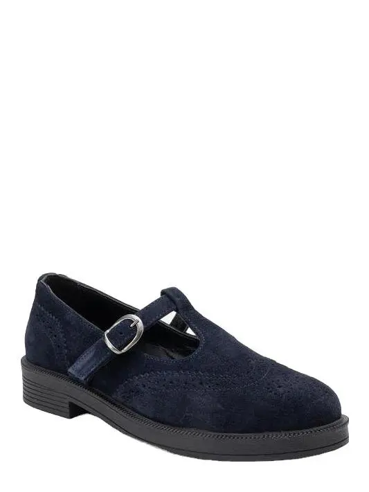 FOREVER & ALWAYS SHOES Leather Strap Loafers - Navy Suede Leather