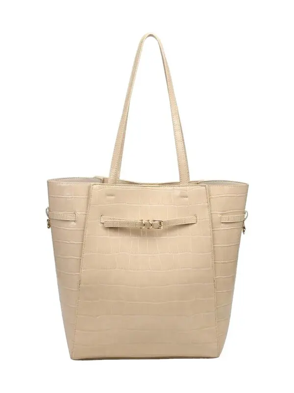 MODA LUXE Athena Bucket Bag Vegan Leather Croc Effect - Cream