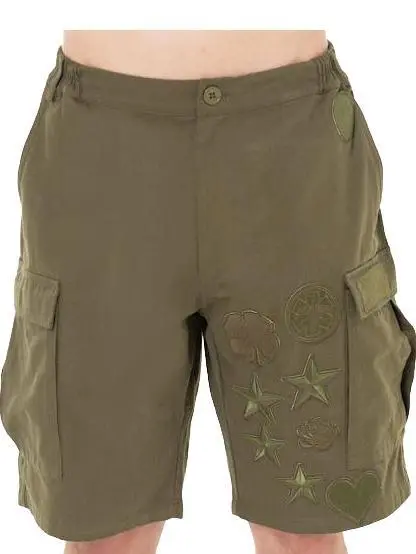 DAI MODA Canvas Cargo Shorts With Patches - Army Green