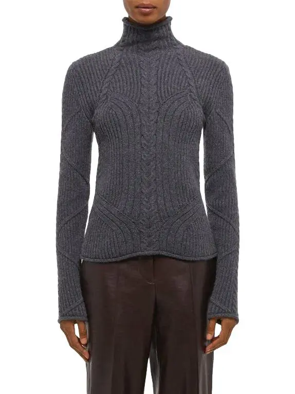Helmut Lang Zephir Cable Stitch Turtleneck Sweater - Charcoal