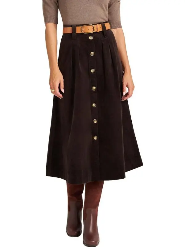 Matty M. Marlowe Corduroy Midi Skirt - Dark Brown