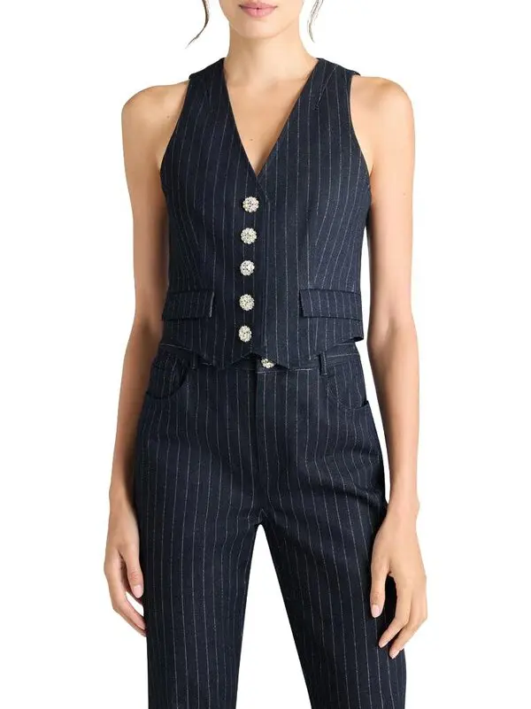 Cinq À Sept Ander Metallic Pinstripe Denim Vest - Indigo/silver