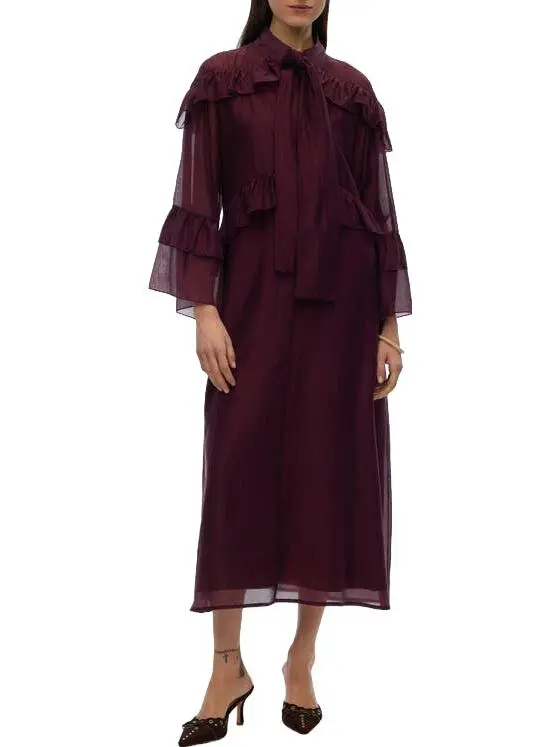 Vero Moda Jenna Ruffle Long Sleeve Dress - Winetasting