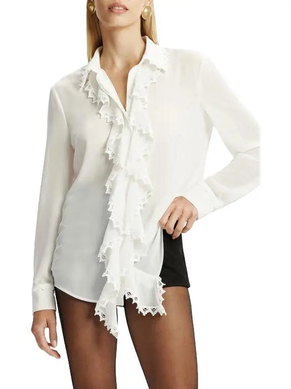 Bardot Jolanda Ruffle Front Button-up Shirt - Orchid White