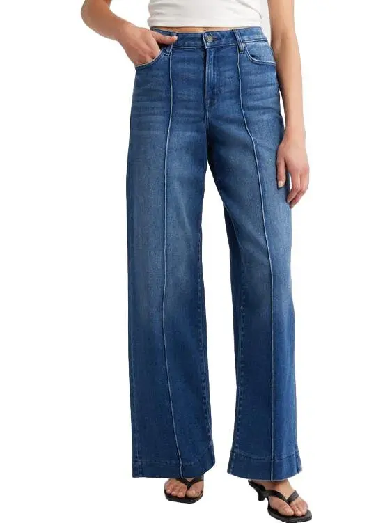 HIDDEN JEANS Pintuck High-waist Wide-leg Jeans - Dark Wash