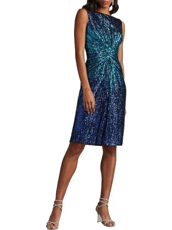 Tadashi Shoji Ombré Sequin Cocktail Sheath Dress - Royal Iris/ombre