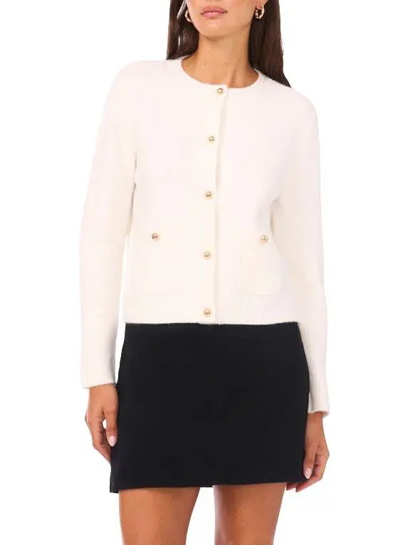 Vince Camuto Long Sleeve Cardigan With Patch Pockets - Antique White