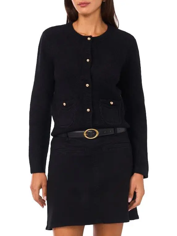 Vince Camuto Long Sleeve Cardigan With Patch Pockets - Rich Black