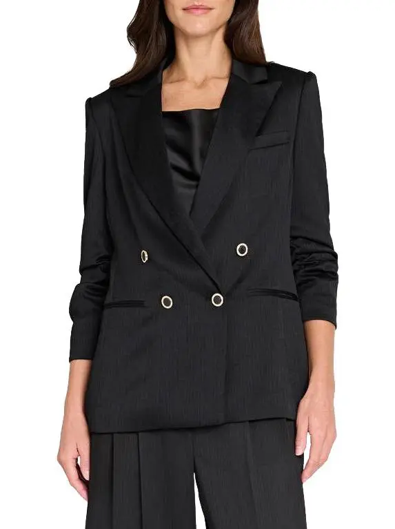 TAHARI ASL Double-breasted Crinkle Satin Blazer - Black