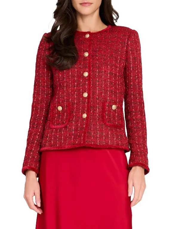 TAHARI ASL Tailored Bouclé Jacket - Red Multi