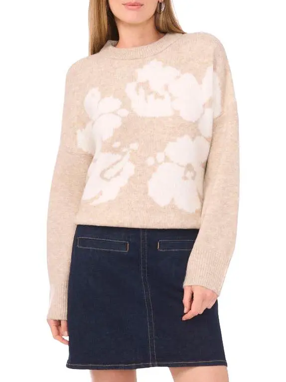 Vince Camuto Floral Jacquard Sweater - Oatmeal