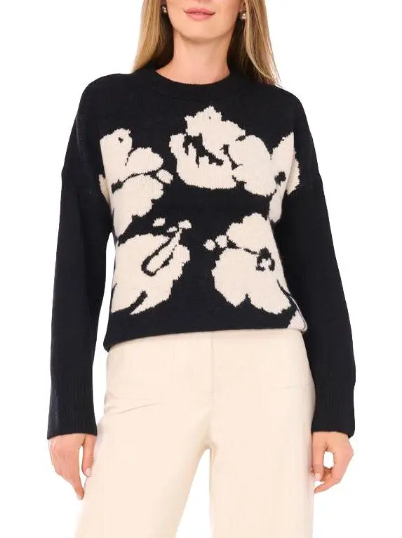 Vince Camuto Floral Jacquard Sweater - Rich Black