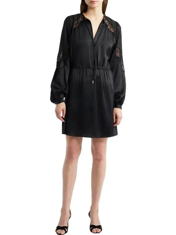 BOSS Dlassys Long Sleeve Satin & Lace Dress - Blk