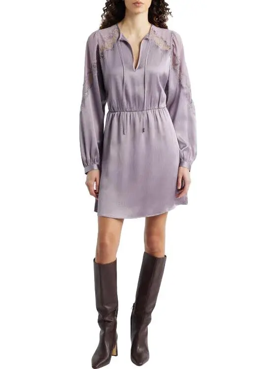 Hugo Boss Dlassys Long Sleeve Satin & Lace Dress - Light/pastel Purple