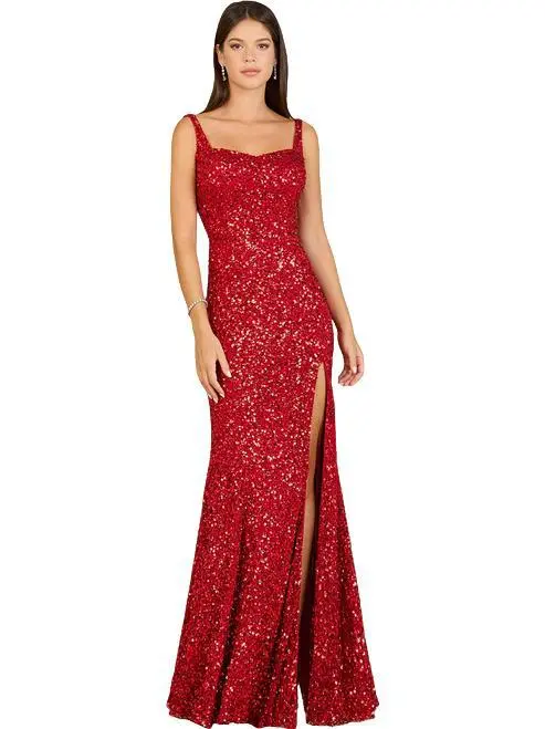 LARA NEW YORK Beaded Sweetheart Gown With Slit - Red